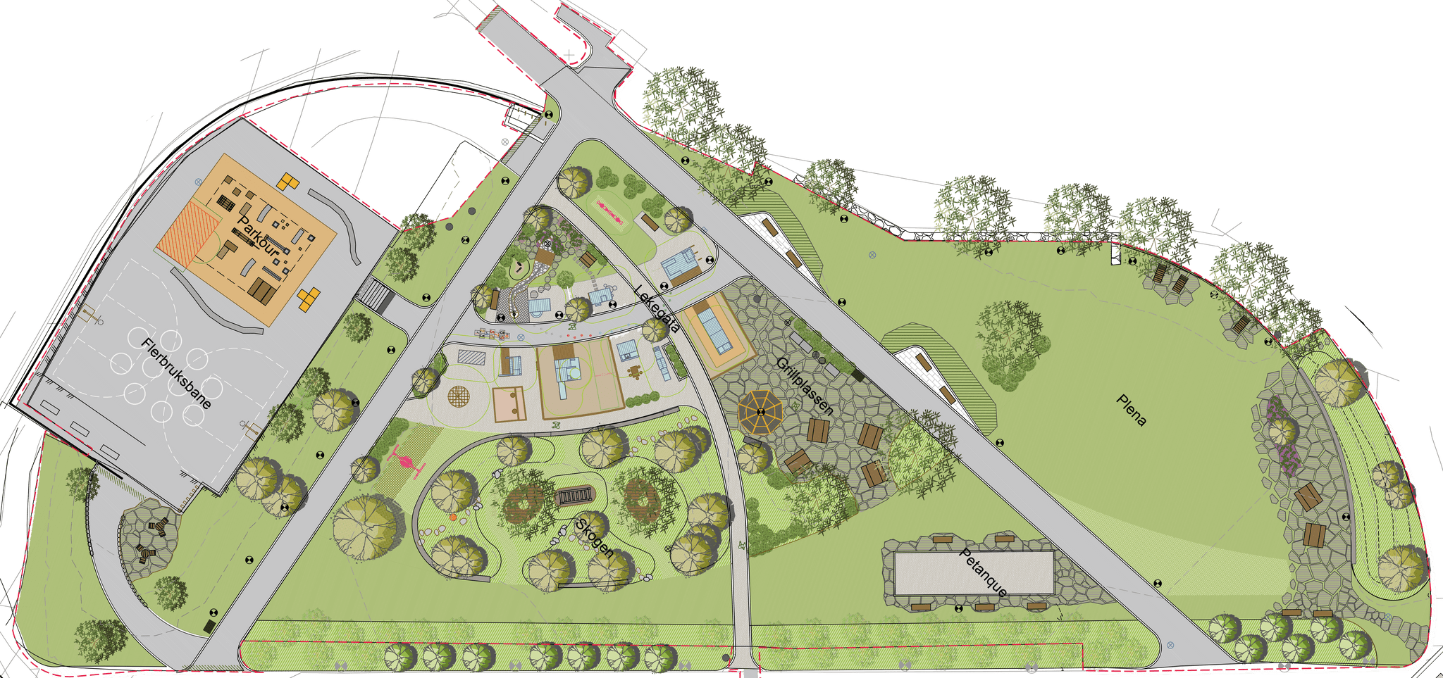 Strandveiparken med spennende lekegate - Trondheim 2030